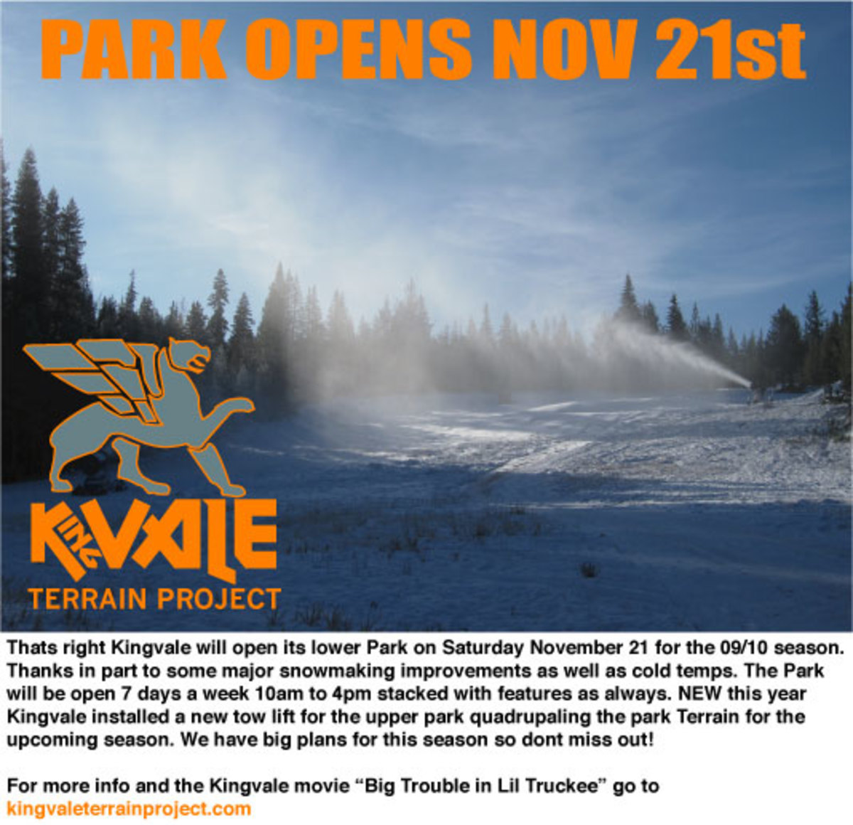 Kingvale Opens for the 09/10 Season - Snowboarder
