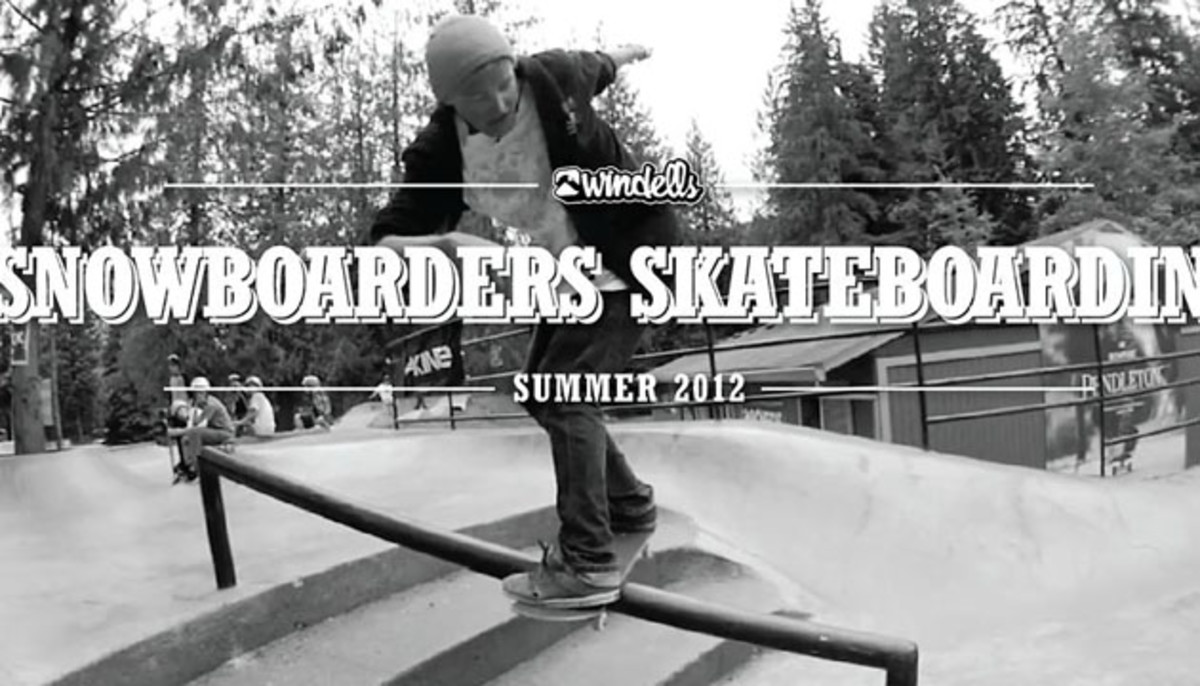 Snowboarders skateboarding at Windells - Snowboarder