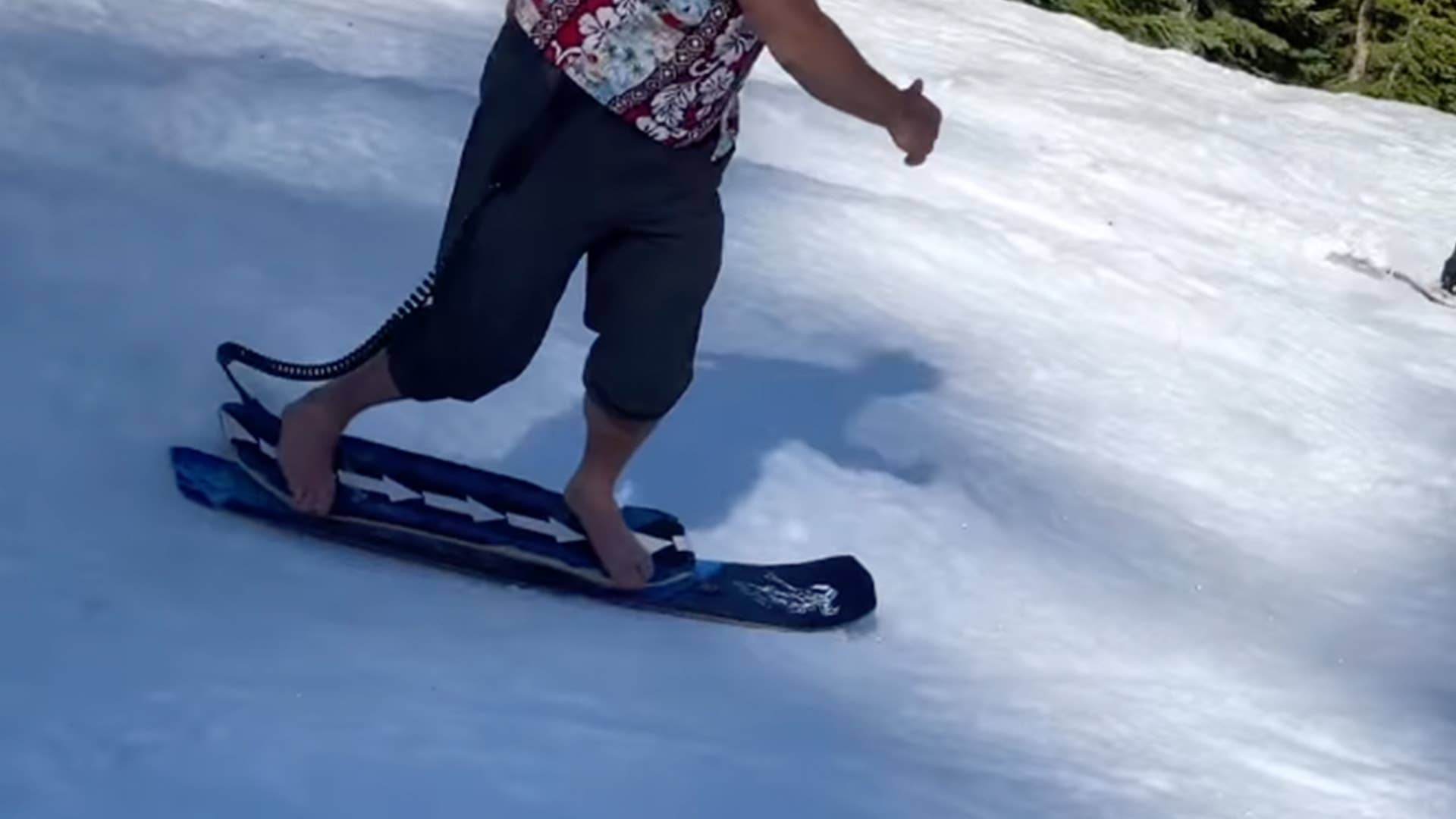 Look: Rad Old Dudes Rip Barefoot Snowskate Run