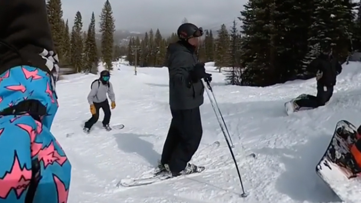 Look: Angry Skier Confronts Snowboarders For Lame Stunt