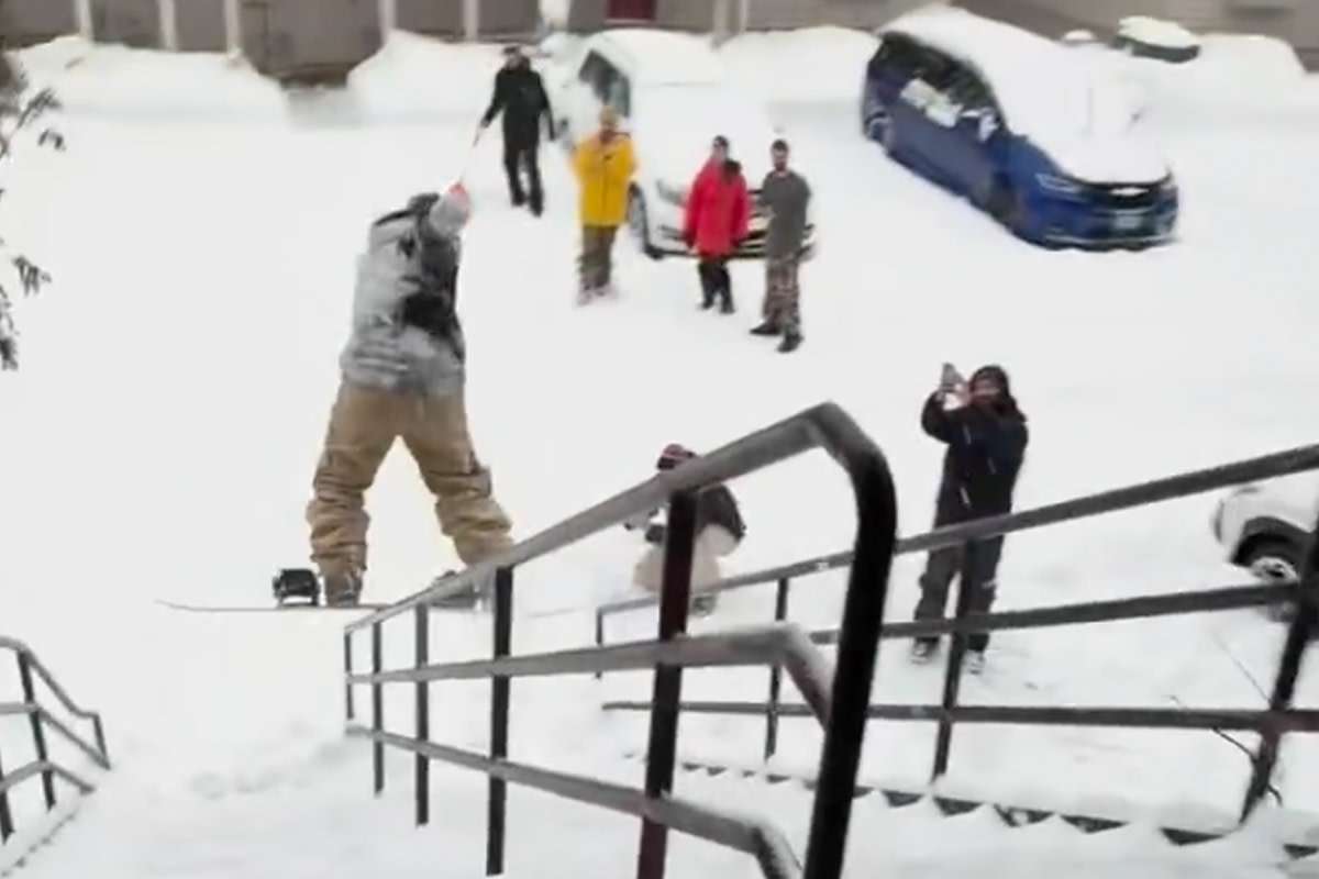 Scott Stevens Hits Nostalgic Handrail During East Coast Snowboard Event