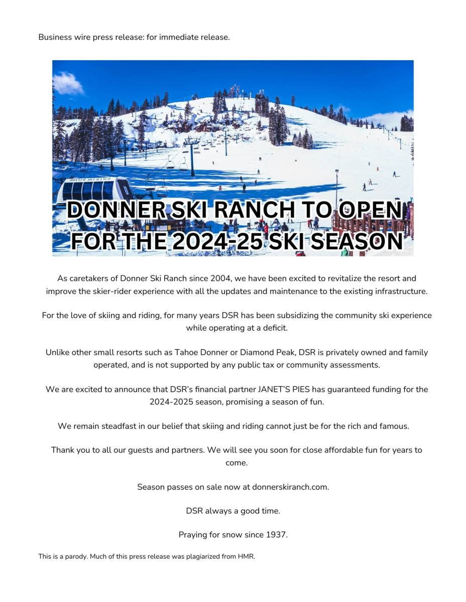 Donner Ski Ranch, California Throws Shade at Lake Tahoe Ski Areas